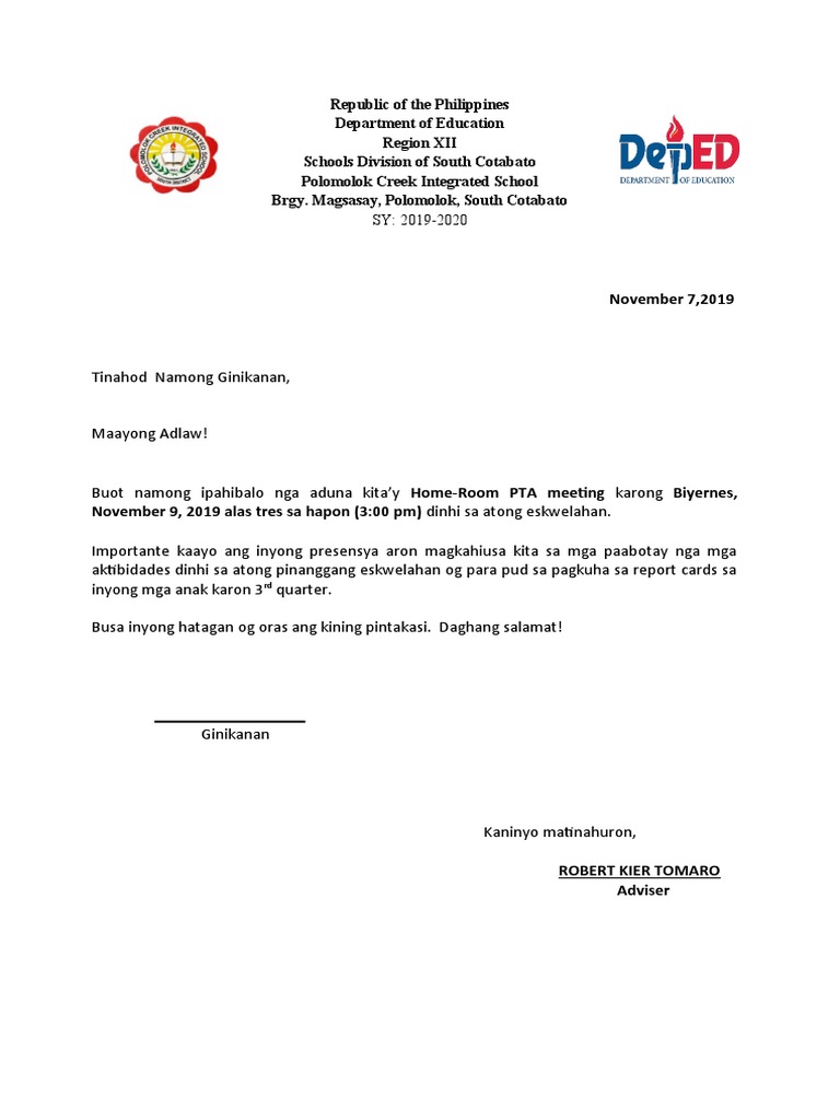 Letter To Parents | PDF