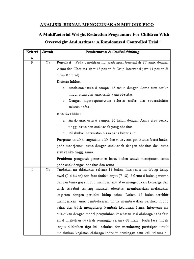 Analisis Jurnal Menggunakan Metode Pico | PDF