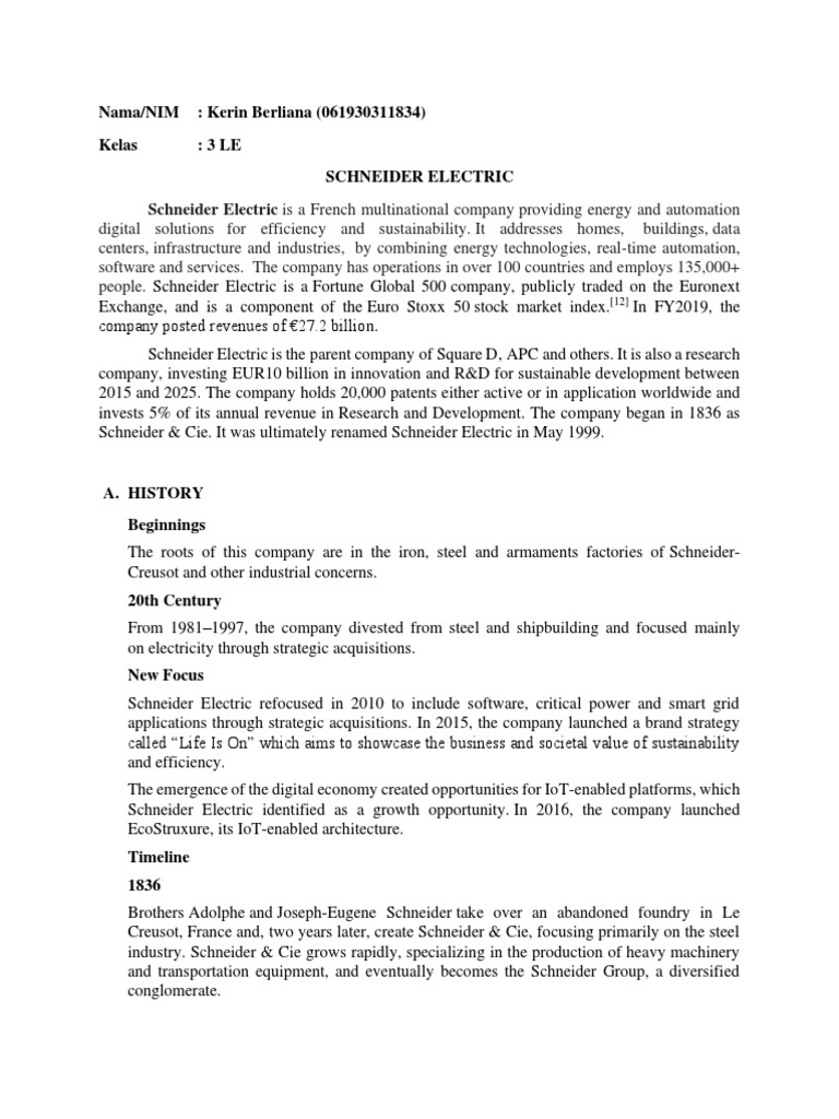 Schneider Electric: A Historical Overview | PDF | Economies | Science