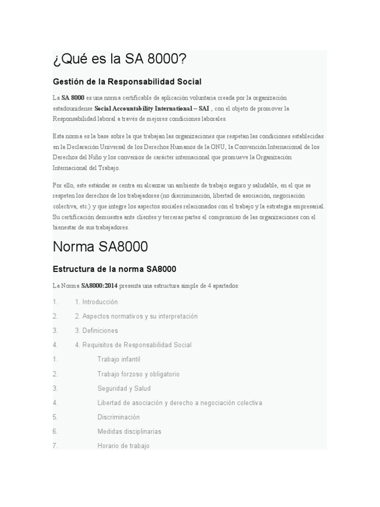 Norma SA 8000: Responsabilidad Social Laboral | PDF | Política | Business
