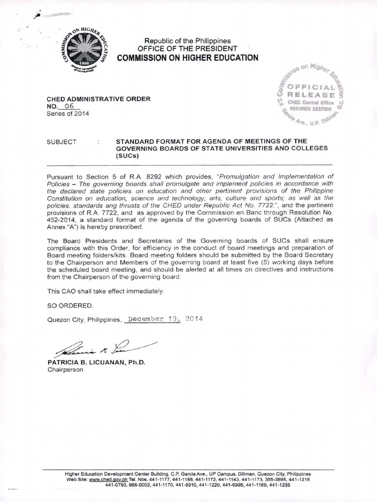 CHED Admin Order No. 06: Meeting Agenda Template | PDF | Government ...