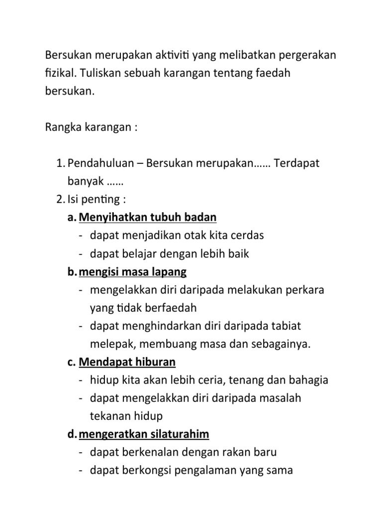 Karangan Faedah Bersukan UPSR | PDF