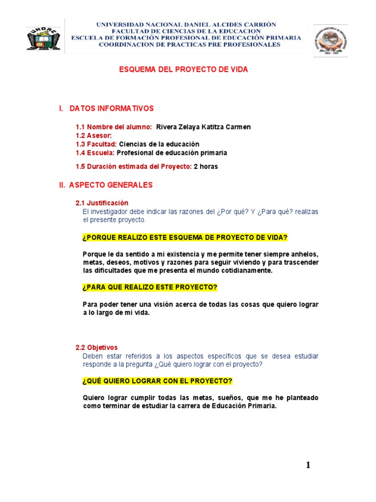 ESQUEMA - DEL - PROYECTO - DE - VIDA Actual | PDF | Conceptos psicologicos | Science