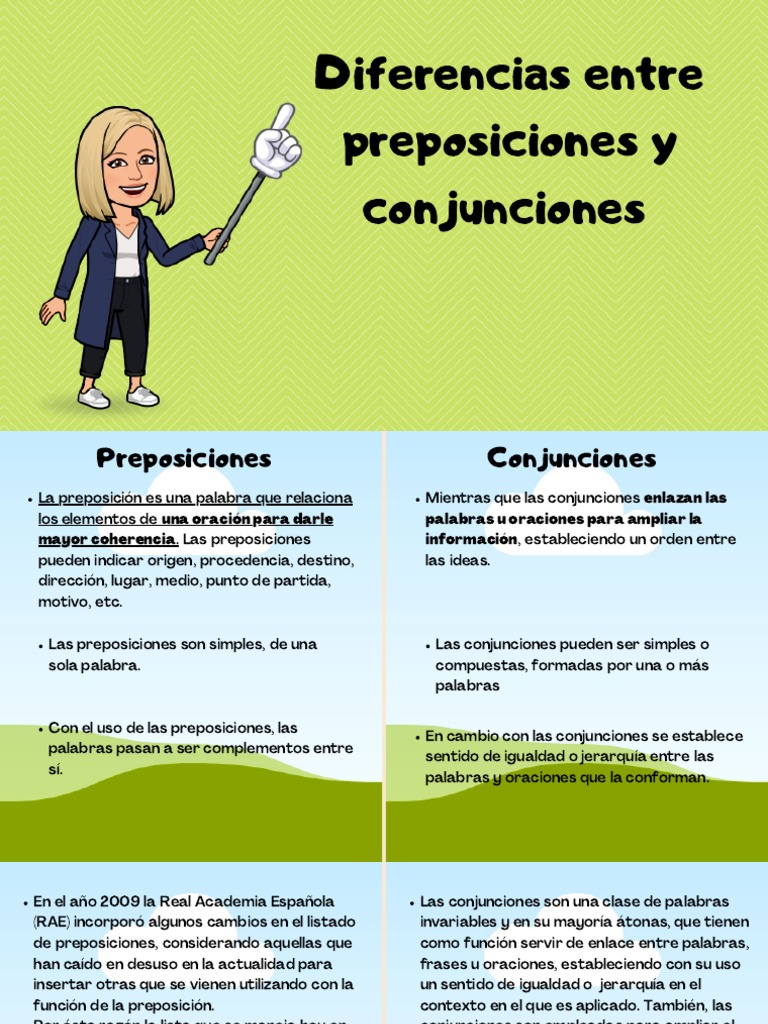 Diferencia Entre Preposiciones y Conjunciones | PDF | Preposición y Postposición | Unidades ...