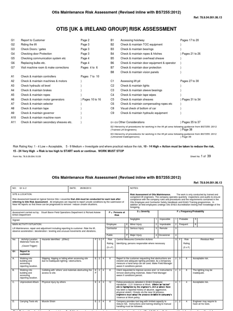 Otis Maintenance Risk Assessment | PDF | High Voltage | Risk