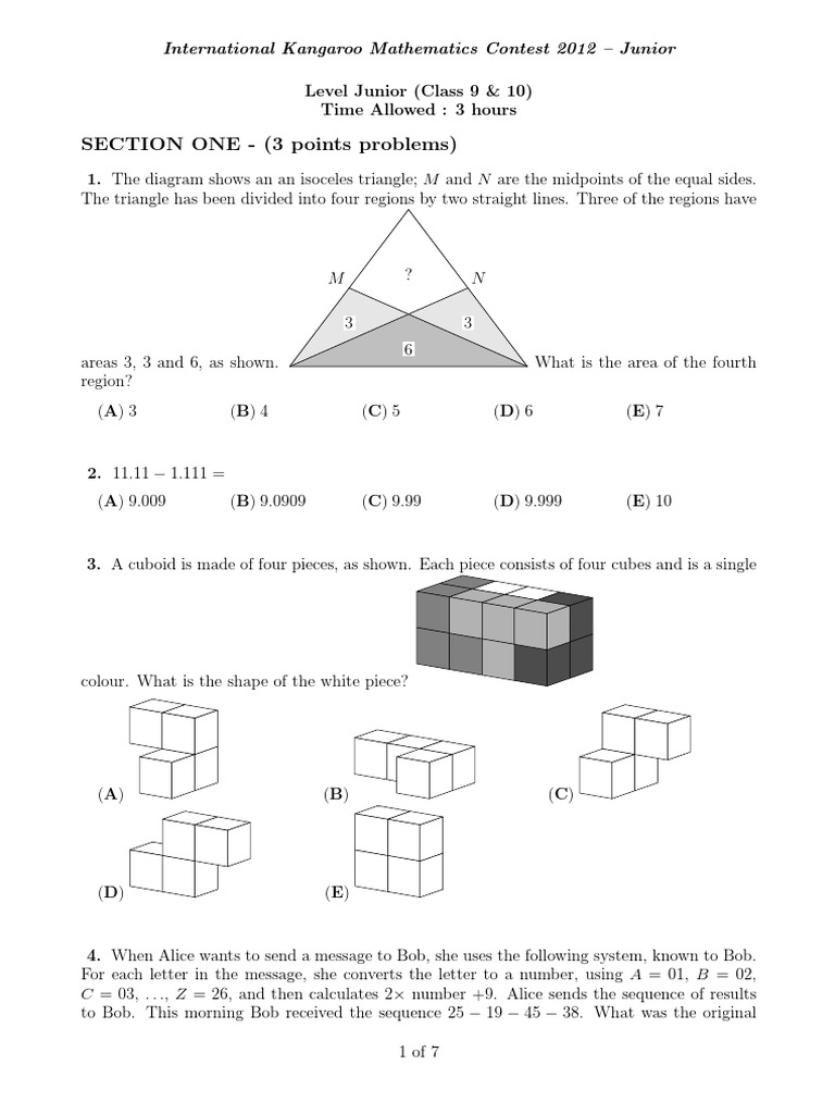 SECTION ONE - (3 Points Problems) | PDF | Elementary Geometry | Geometry