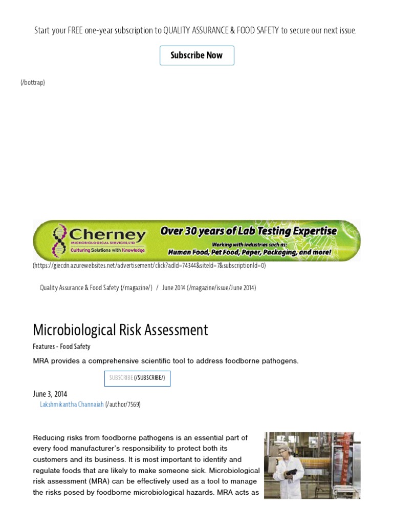 Microbiological Risk Assessment - Quality Assurance & Food Safety | PDF ...
