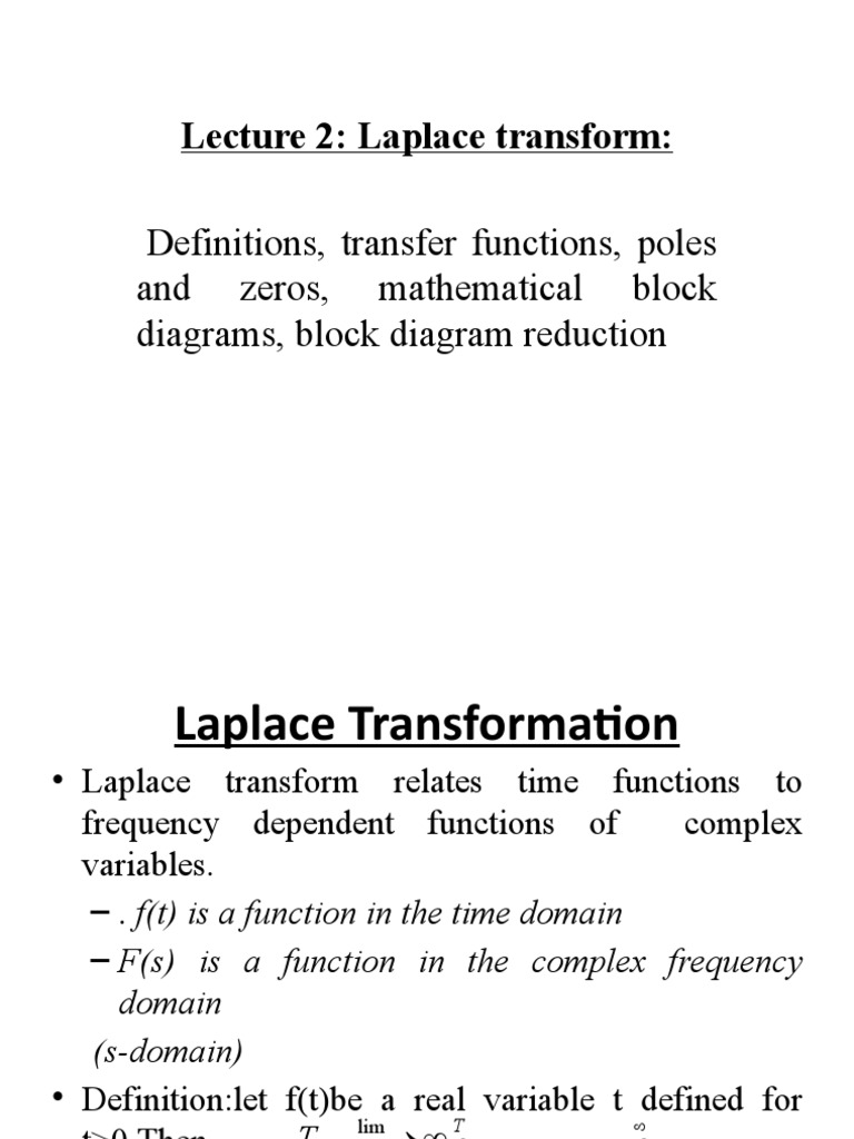 Laplace Transform: Definitions, Transfer Functions | PDF | Laplace Transform | Calculus