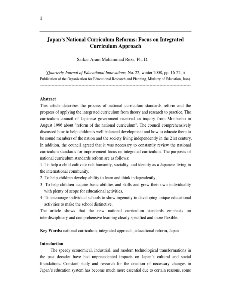Japan's National Curriculum Reforms: Focus On Integrated Curriculum ...