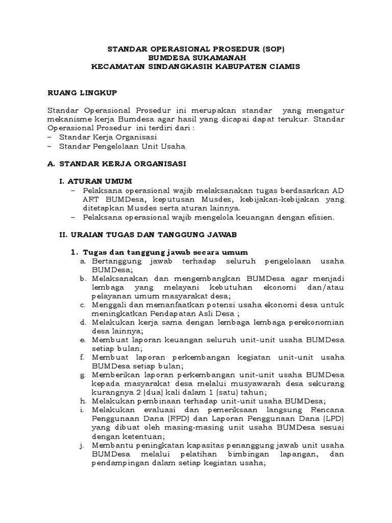 Draft Sop Bumdes | PDF
