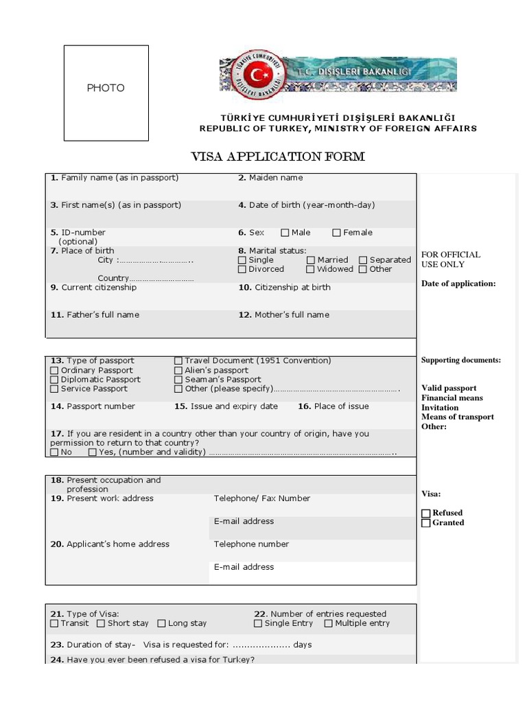 Turkey Visa Application Form | PDF | Travel Visa | Passport