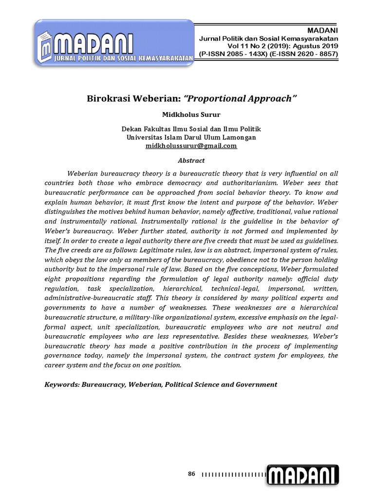 Weberian Bureaucracy: A Proportional Approach | PDF | Rationality | Max ...