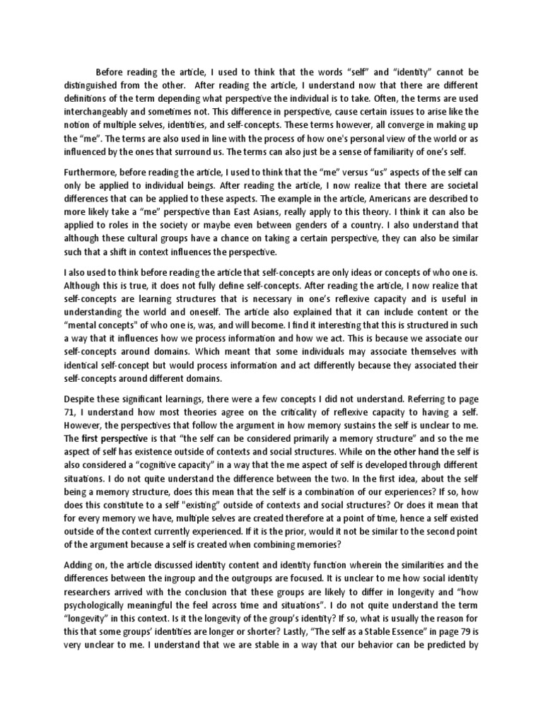 Understanding The Self MRR1 | PDF | Self | Identity (Social Science)