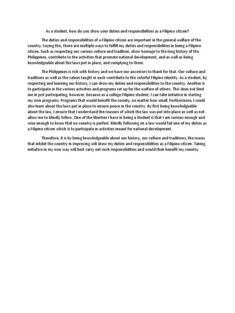 Duties and Responsibilities As A Filipino Citizen | PDF | Social ...
