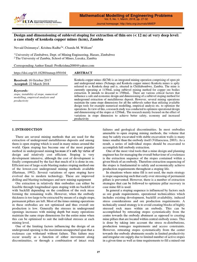 Sublevel Stoping Design at Konkola | PDF | Mining | Nature