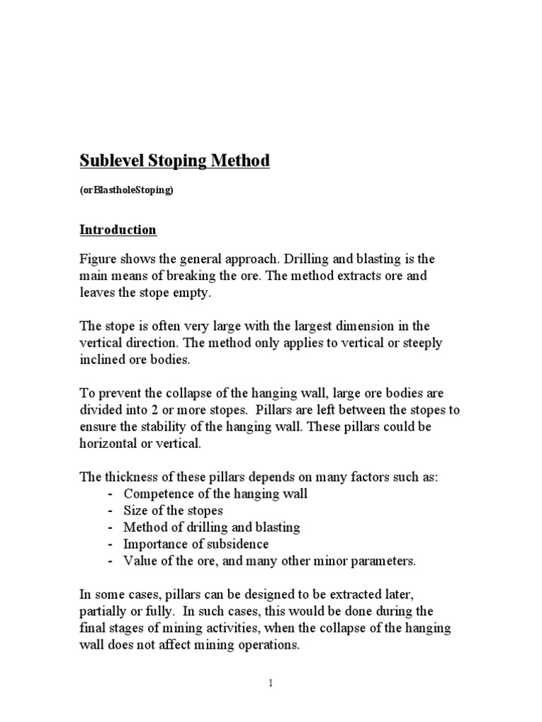 Sublevel Stoping Method: (Orblastholestoping) | PDF | Drilling Rig | Mining