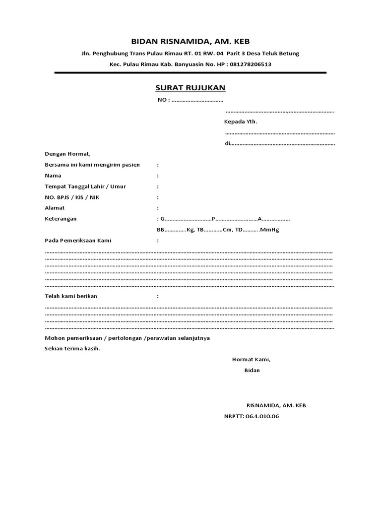 Surat Rujukan Bidan | PDF