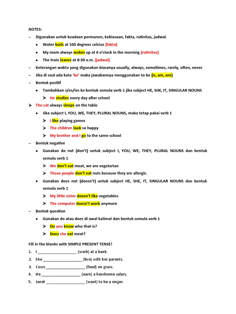 Simple Present Tense | PDF | Verb | Syntactic Relationships