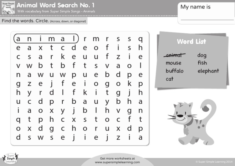 Animals Word Search 1 BW | PDF