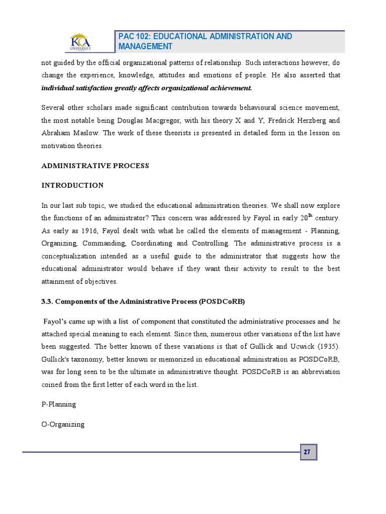 Administration Process | PDF | Planning | Goal