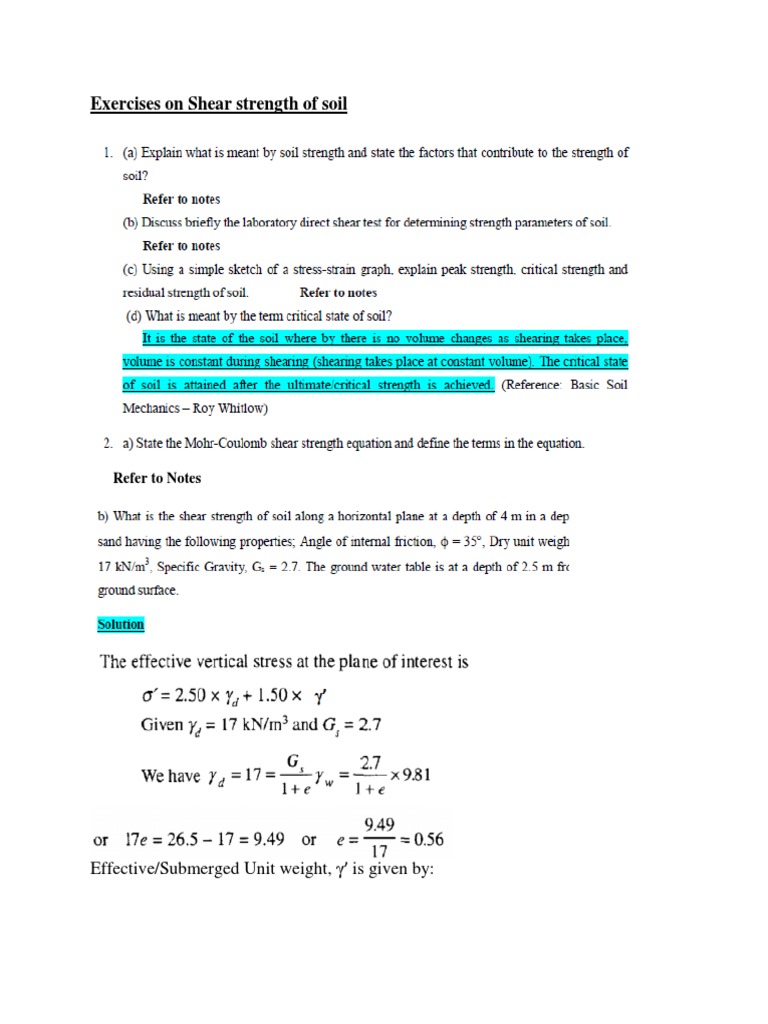 Exercises On Shear Strength | PDF
