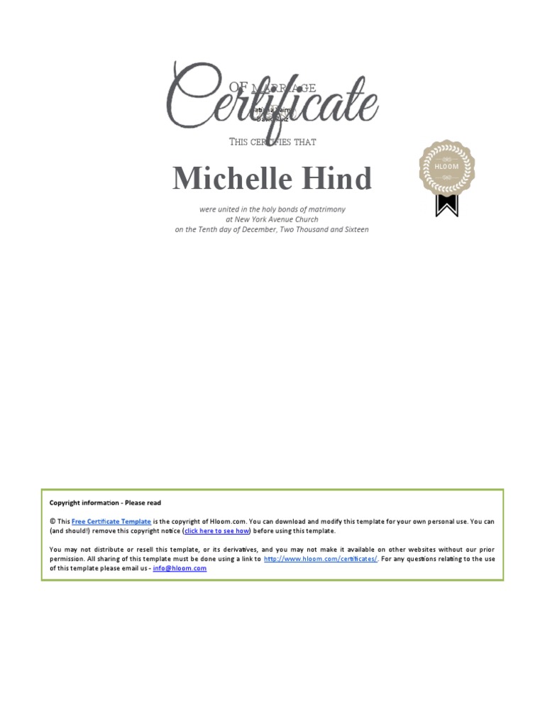 Fake Marriage Certificate Template | PDF