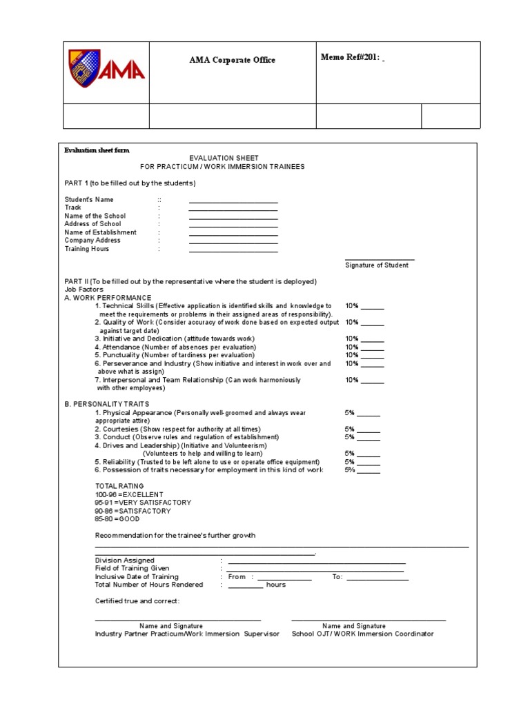 EVALUATION Work Immersion | Download Free PDF | Volunteering | Employment