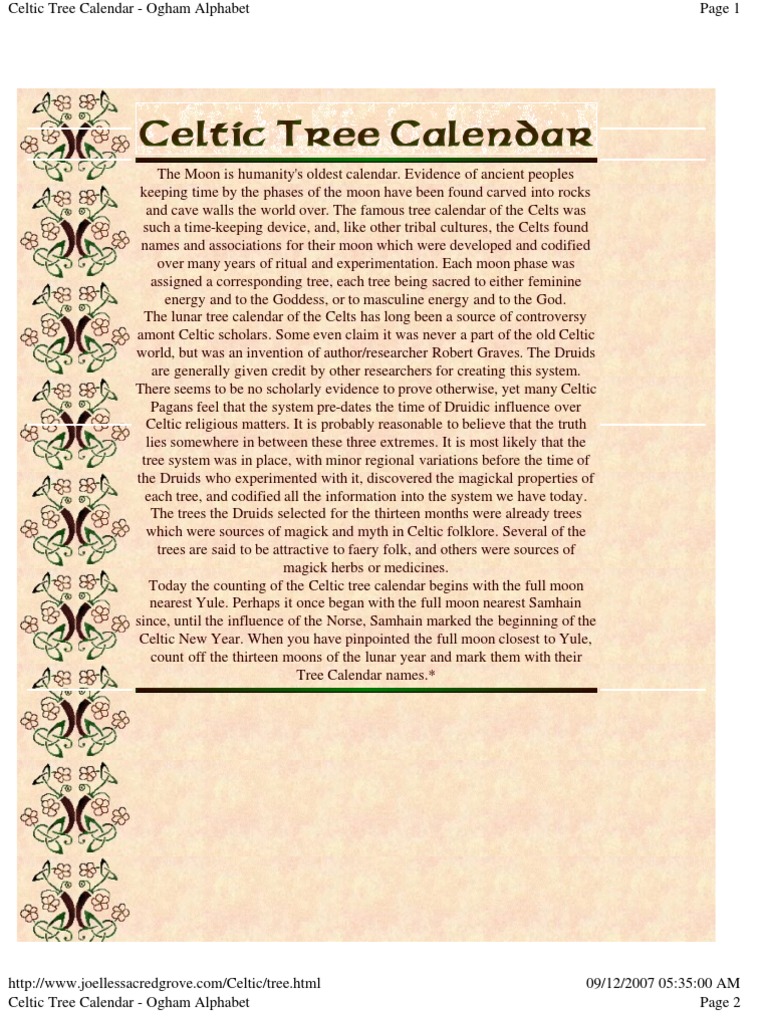Celtic Tree Calendar And Meanings