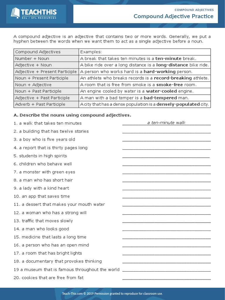 Compound Adjective Practice | PDF | Adjective | Languages