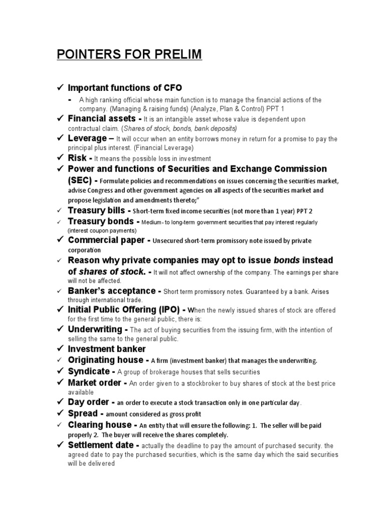 Pointers For Prelim | PDF | Securities (Finance) | Futures Contract