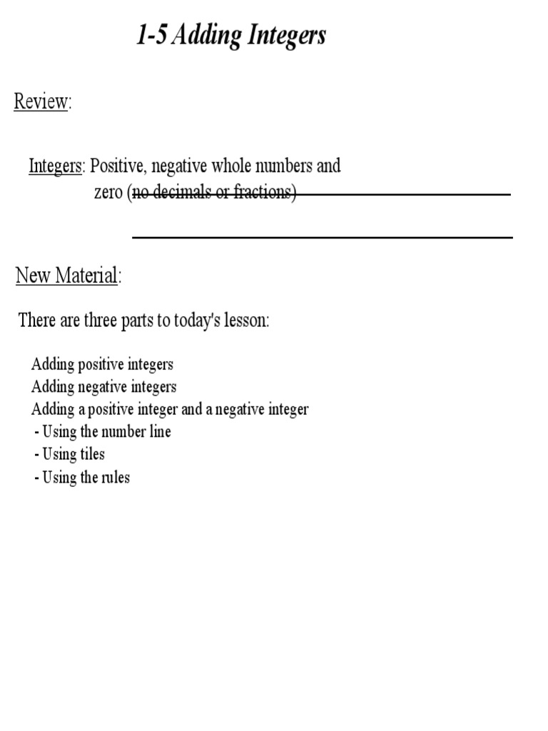 1-5 Adding Integers | PDF
