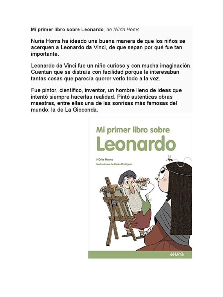 Mi Primer Libro Sobre Leonardo:, de Núria Homs | PDF