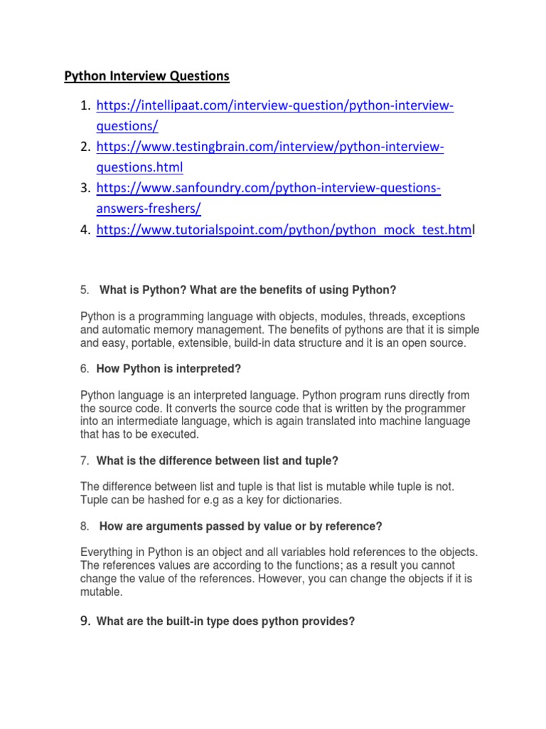 Python Interview Questions Pdf Pdf Anonymous Function Python Programming Language