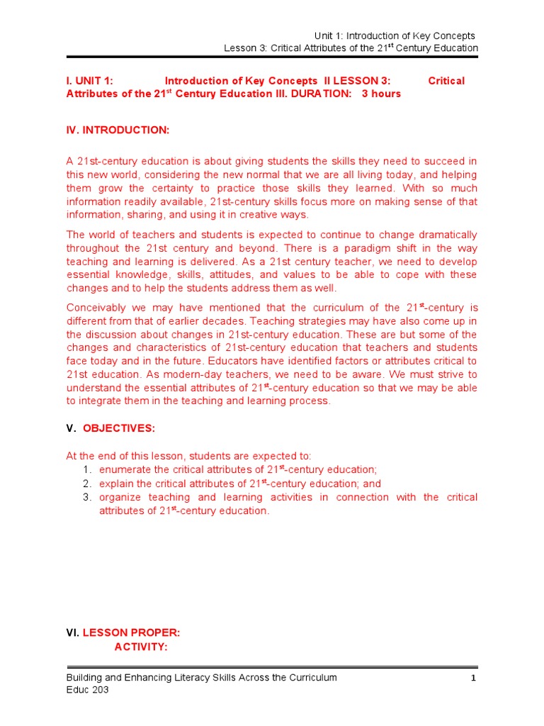 Lesson 3 Critical Attributes of The 21st Century Education | PDF ...