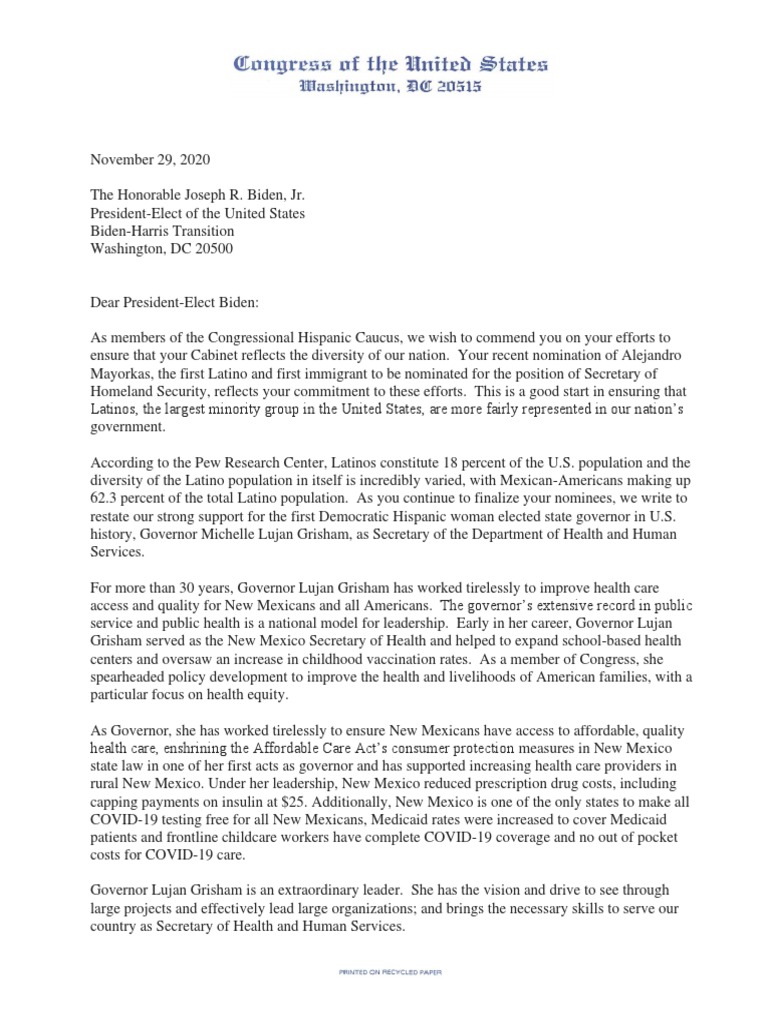 CHC Letter in Support of Gov Lujan Grisham - FINAL | PDF | Hispanic And ...