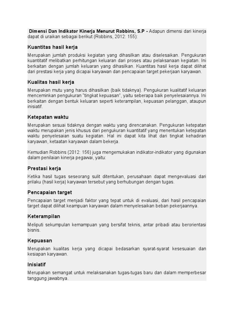 Dimensi Dan Indikator Kinerja Menurut Robbins | PDF