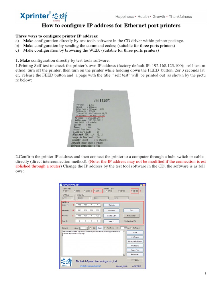 Configure IP Address For Ethernet Port Printers | PDF | Ip Address ...