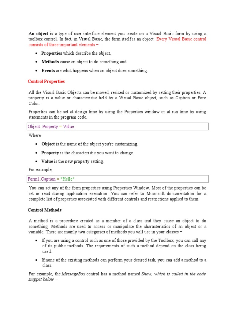 Every Visual Basic Control Consists Of Three Important Elements Pdf Graphical User