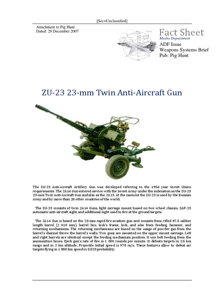 ZU-23 23-mm Twin Anti-Aircraft Gun PDF | PDF | Gun | Artillery