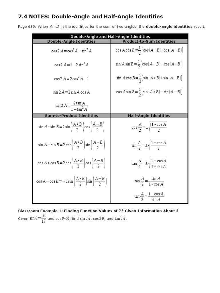 Double-Angle and Half-Angle Trigonometric Identities: Examples and ...