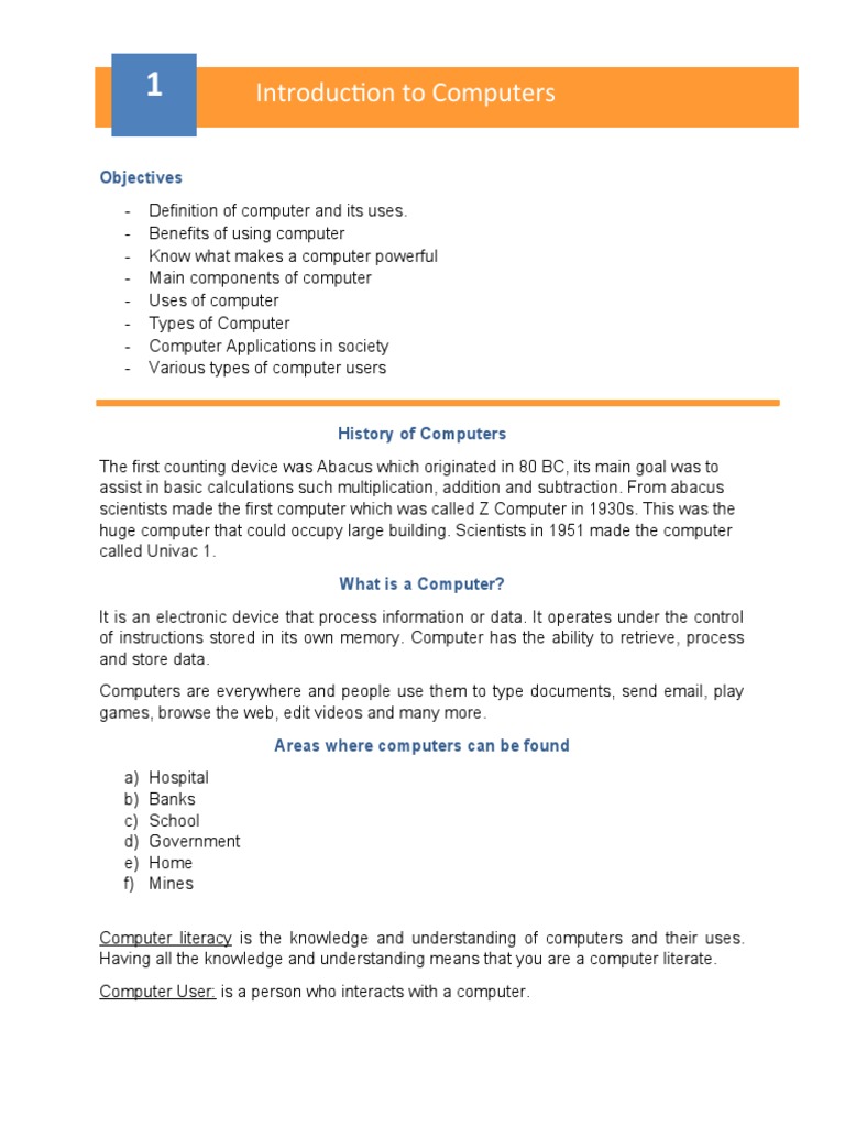 Introduction To Computers: Objectives | PDF | Microcomputers | Computer Hardware