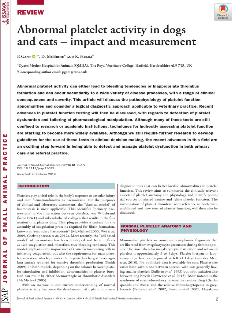 Abnormal Platelet Activity in Dogs and Cats - Impact and Measurement ...