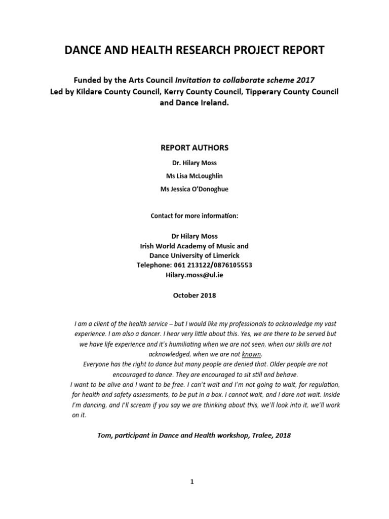 Dance and Health Research Project Report | PDF | Health Care ...