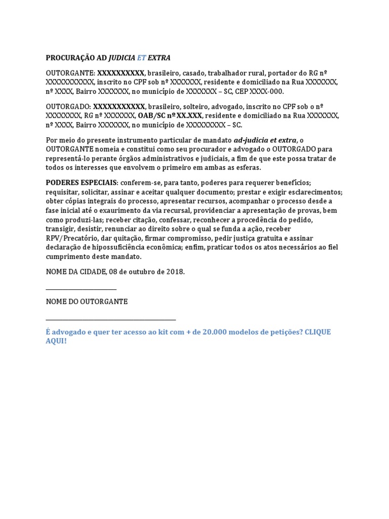 Modelo Procuracao Judicial e Extrajudicial | PDF