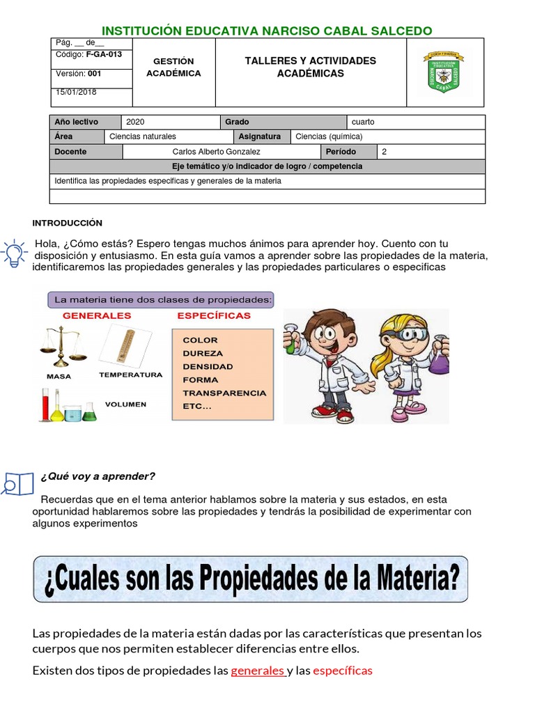 Guia Pta Propiedades de La Materia | PDF | Importar | Volumen