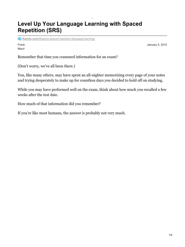 Srs Spaced Repetition Language Learning PDF | PDF | Cognitive Science ...