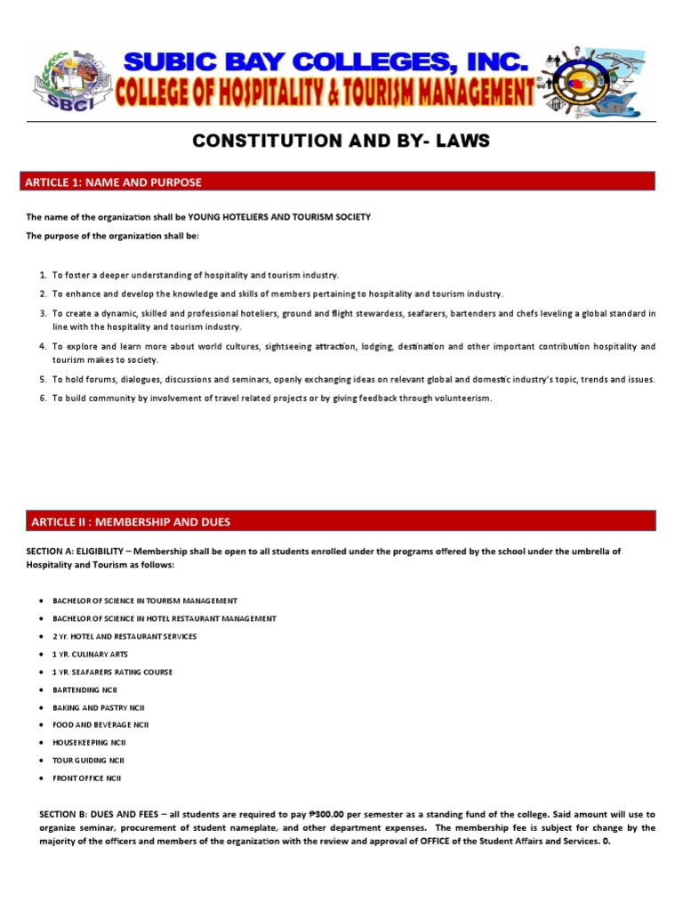 Constitution and By-Laws: Article 1: Name and Purpose | Download Free ...