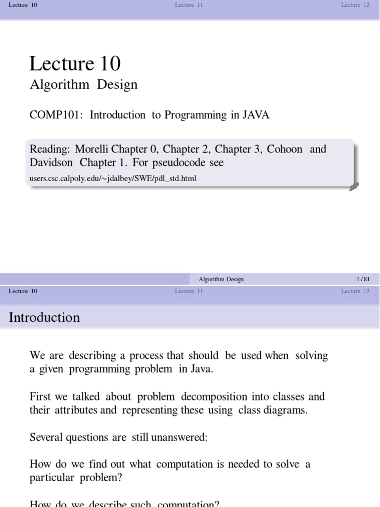 Algorithm Design: COMP101: Introduction To Programming in JAVA | PDF | Trigonometric Functions ...