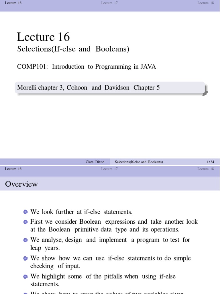 Selections (If-Else and Booleans) : COMP101: Introduction To Programming in JAVA | Download Free ...