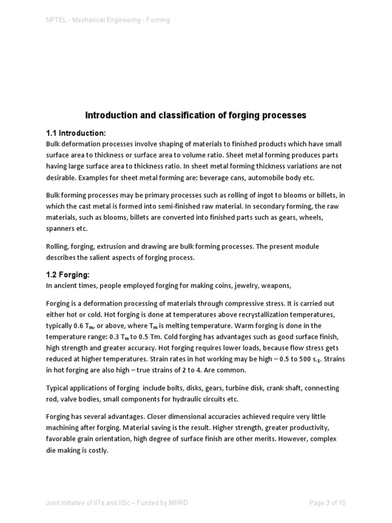 Introduction and Classification of Forging Processes | PDF | Forging | Rolling (Metalworking)